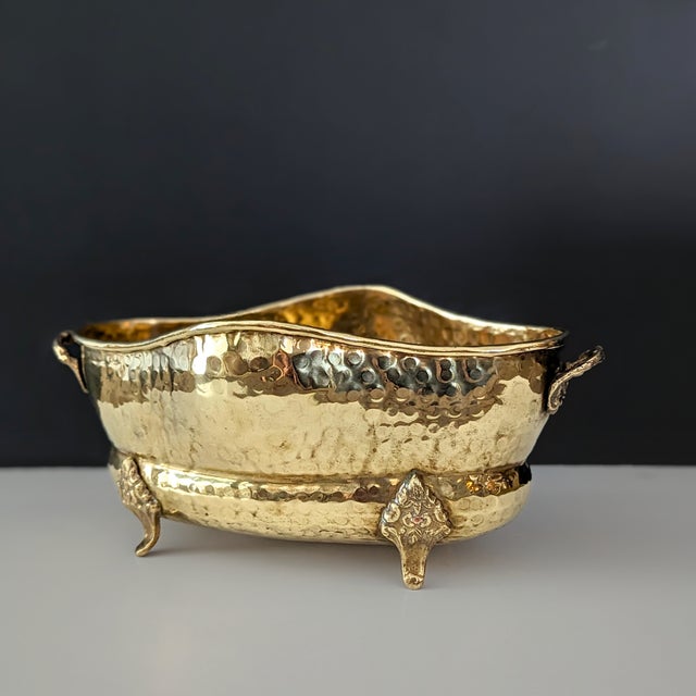 Vintage Hammered Brass Planter Brass Footed Pot | Chairish