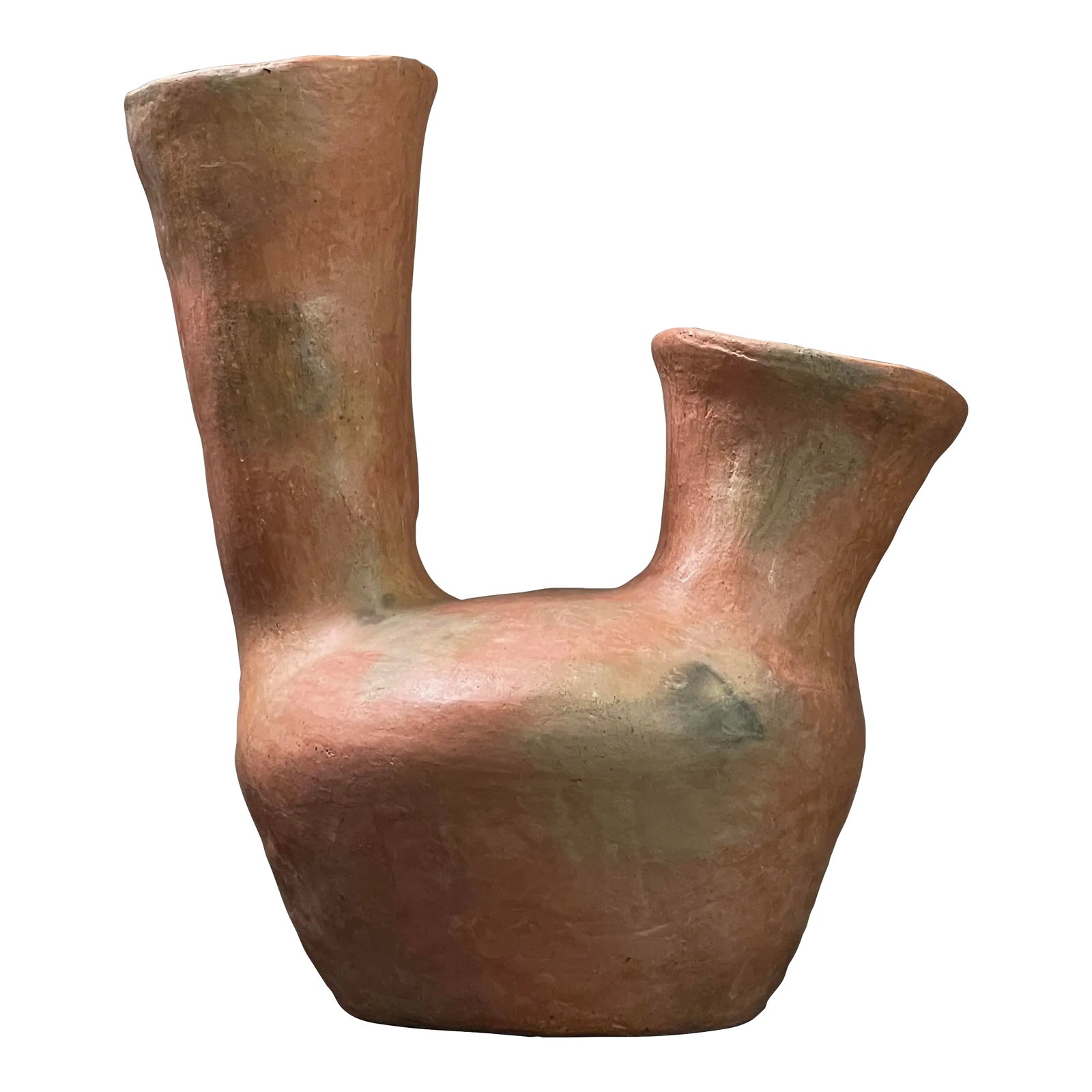 Vintage Modernist Tlahuitoltepec Double Necked Wood Fired Ceramic Vessel | Chairish