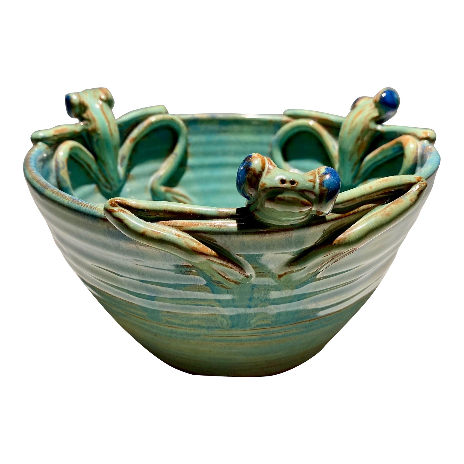 Studio Pottery Bowl With Frogs, Signed | Chairish