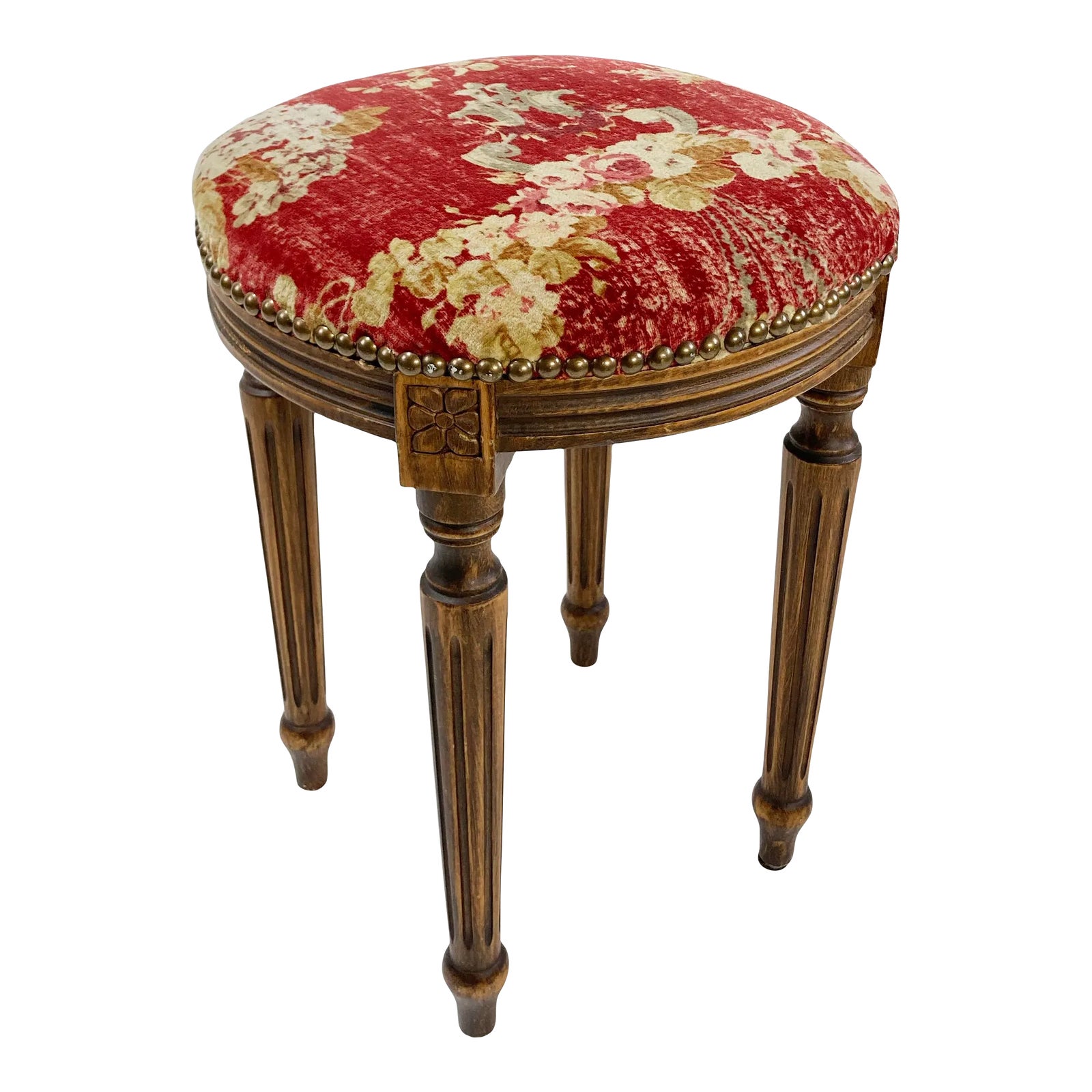 Vintage French Style Turned Wood Stool | Chairish