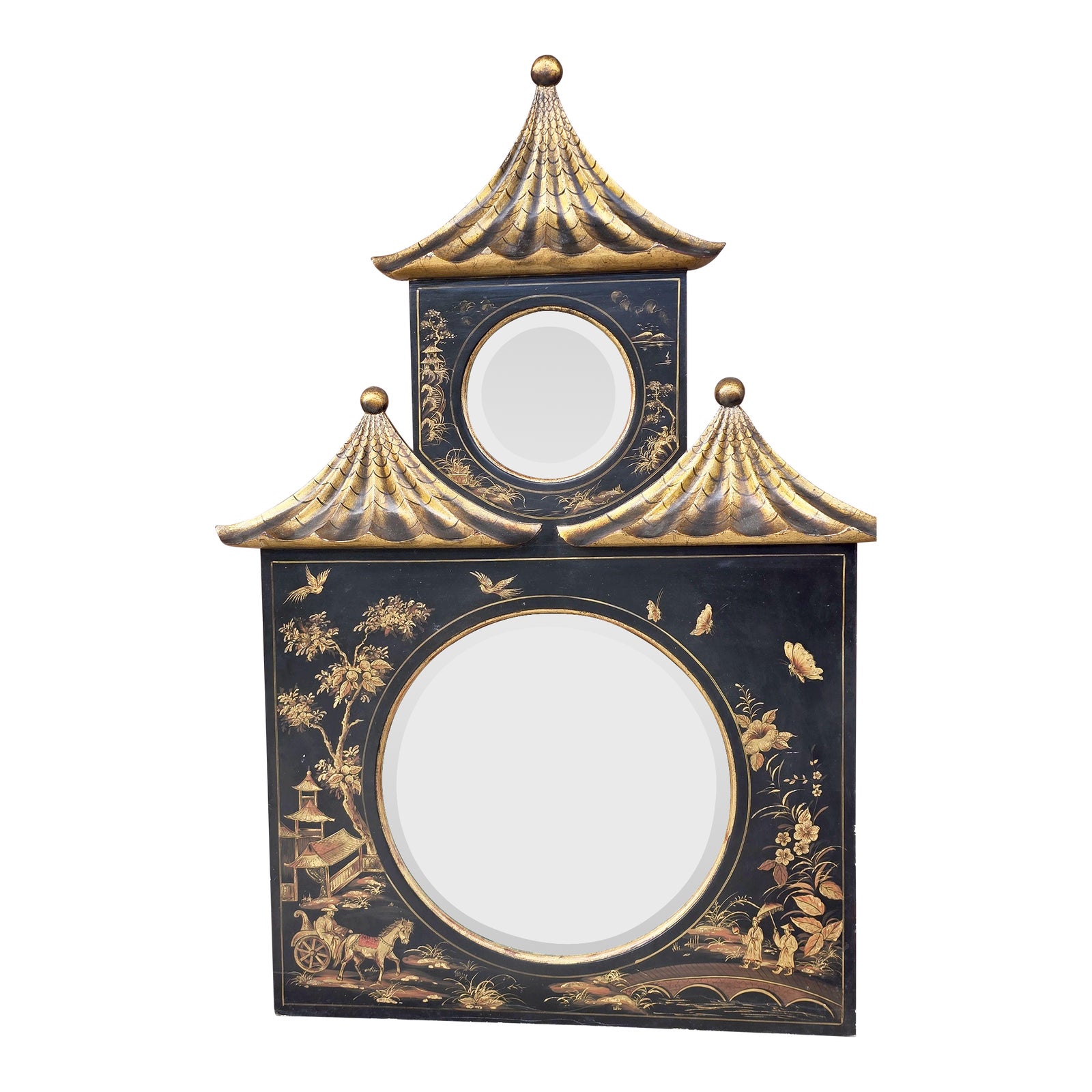 Spectacular Large Chinoiserie Asian Chinese Style Pagoda Design Mirror ...