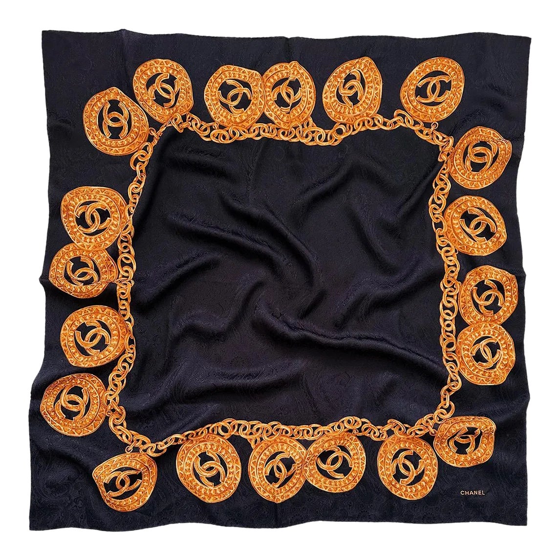 Vintage Chanel Black & Gold Coin Scarf | Chairish
