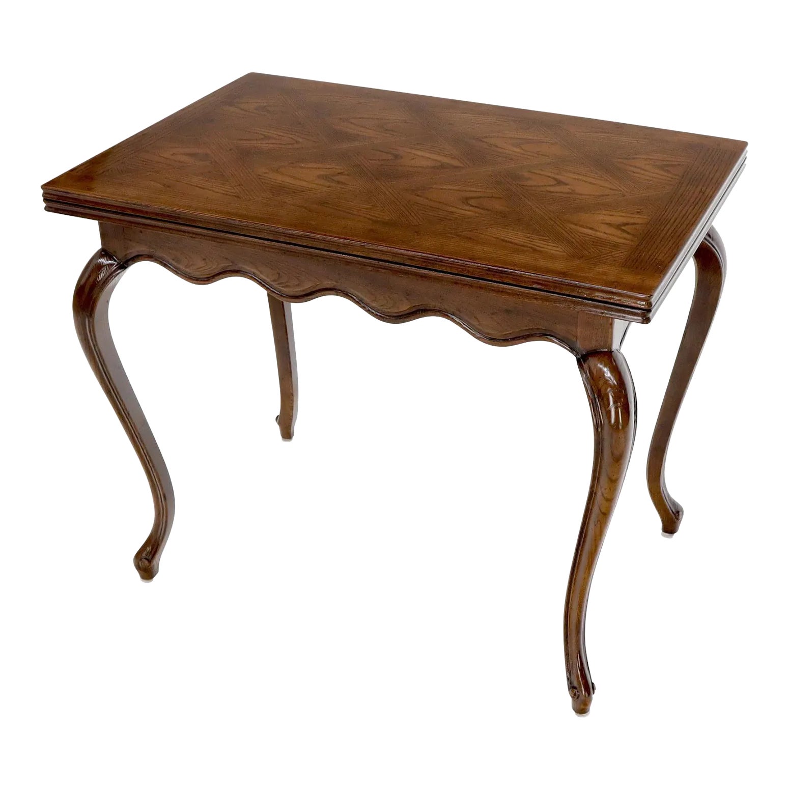 Henredon Cabriole Leg Parquet Flip Top Console to Dining Table | Chairish