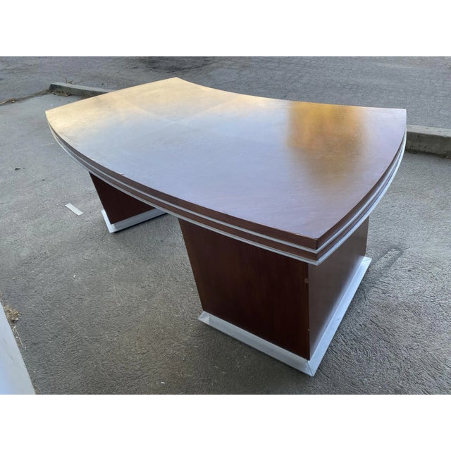 1990s Modern Partner Desk with Aluminum Trim | Chairish