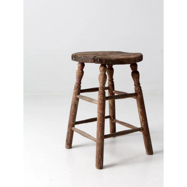 Antique Rustic Wooden Stool | Chairish
