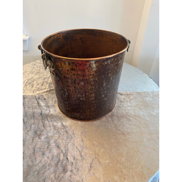 Large Antique Hand Hammered Copper Fire Wood Bucket With Brass Details ...