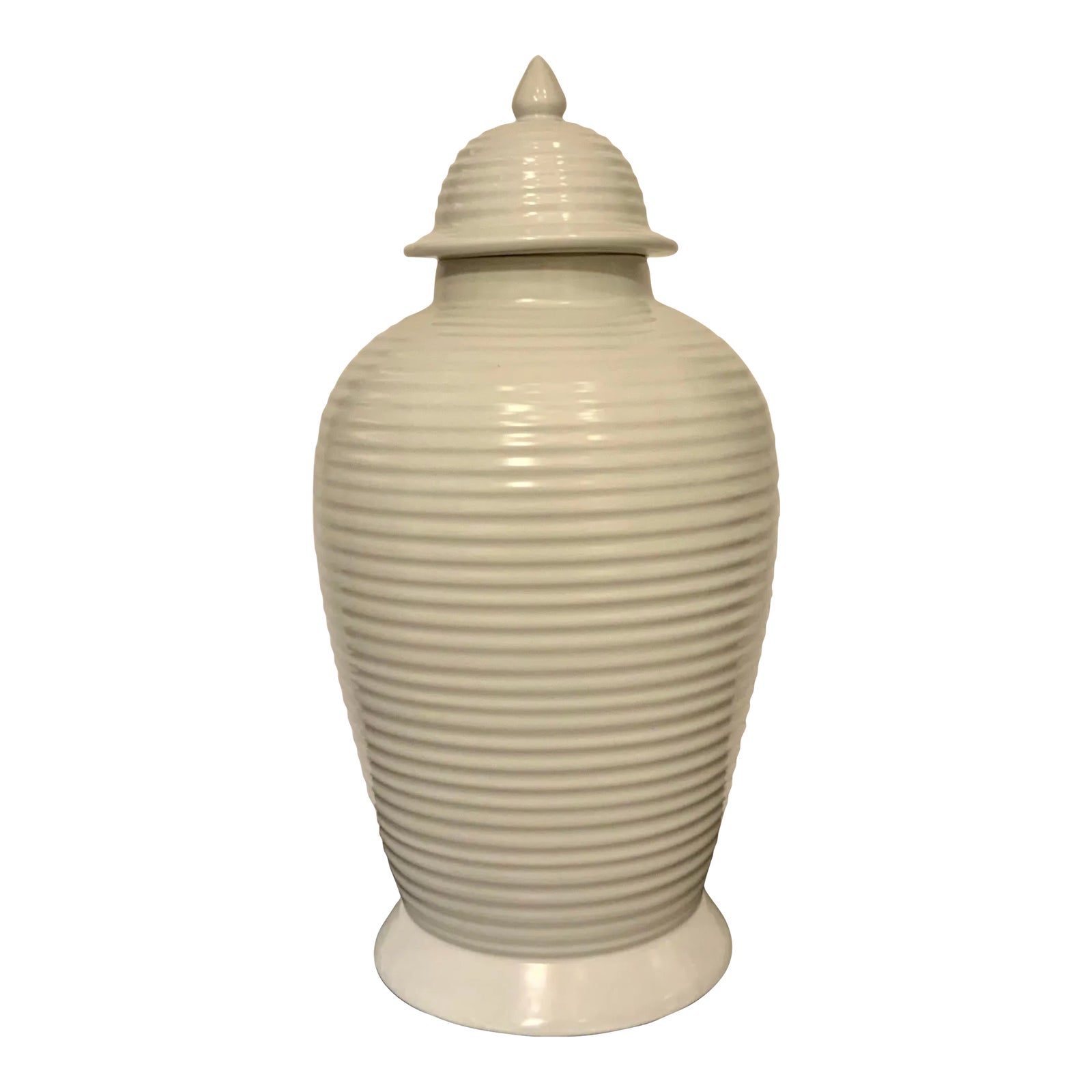Modern White Glaze Halsted Temple Jar | Chairish