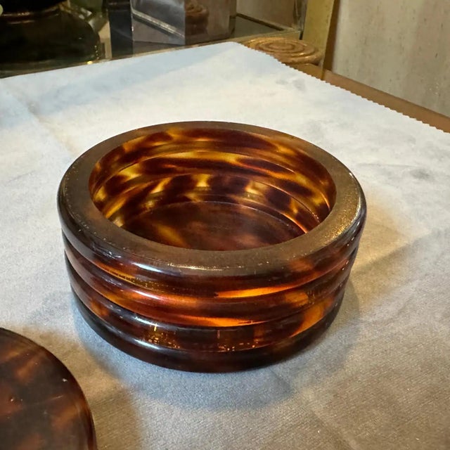 1970s Mid-Century Modern Fake Tortoise Shell Lucite Round Jewelry Box ...
