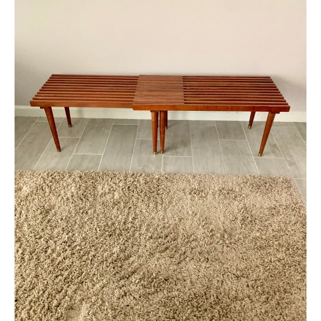 Expanding Slat Bench Coffee Table Tapered Legs - Mid Century Modern ...