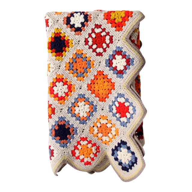 Vintage Crotchet Granny Square Afghan Quilt | Chairish
