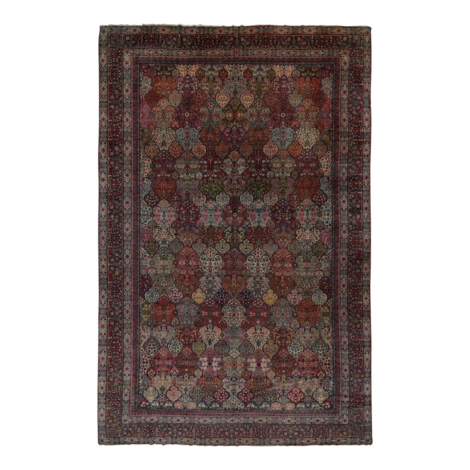 Rare Antique Persian Kerman Rug in Polychromatic Floral Pattern - by ...