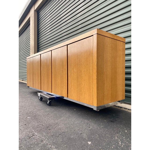 7’ Long & Lean Minimalist Custom Rift Oak + Chrome Credenza Cabinet ...