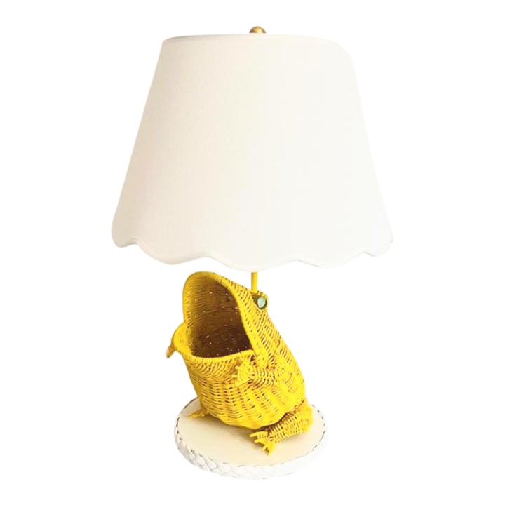 1970s Wicker Frog Lamp & Shade | Chairish