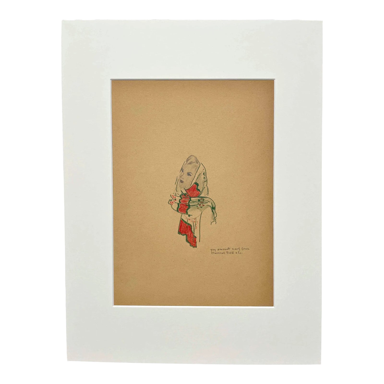 Early 1940s Fashion Study of a Woman Wearing a Pink & Green Peasant ...