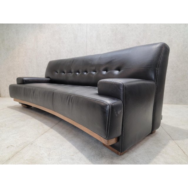 Vintage German Curved Black Leather Mandalay Sofa by W. Schillig | Chairish
