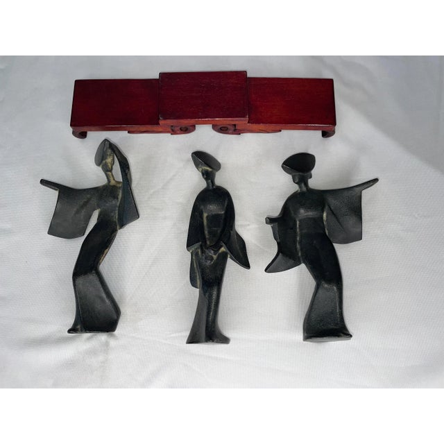 Mid Century Japanese Asian Cast Iron Geisha Figurines on Stand - 4 ...
