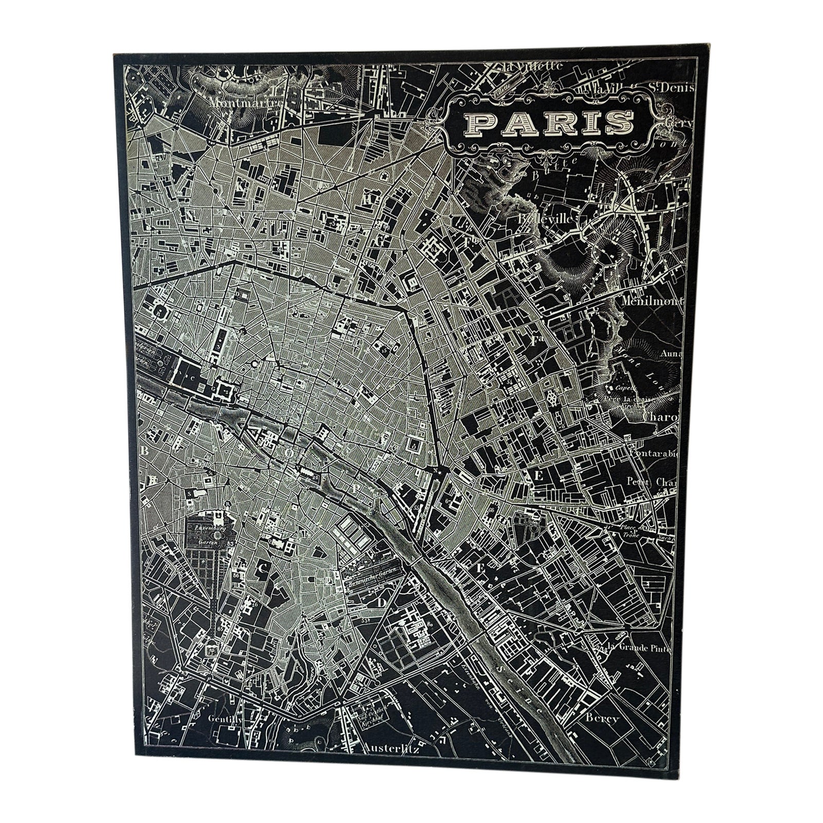 Vintage Black and White Map of Paris on Canvas | Chairish