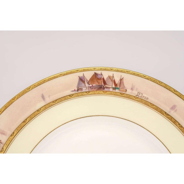 12 Minton Dinner Plates Hand-Painted Nautical Maritime Motif Signed J E ...