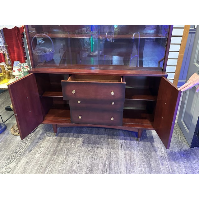 Mid Century Modern Glass Sliding Doors Curio China Display Case Cabinet ...