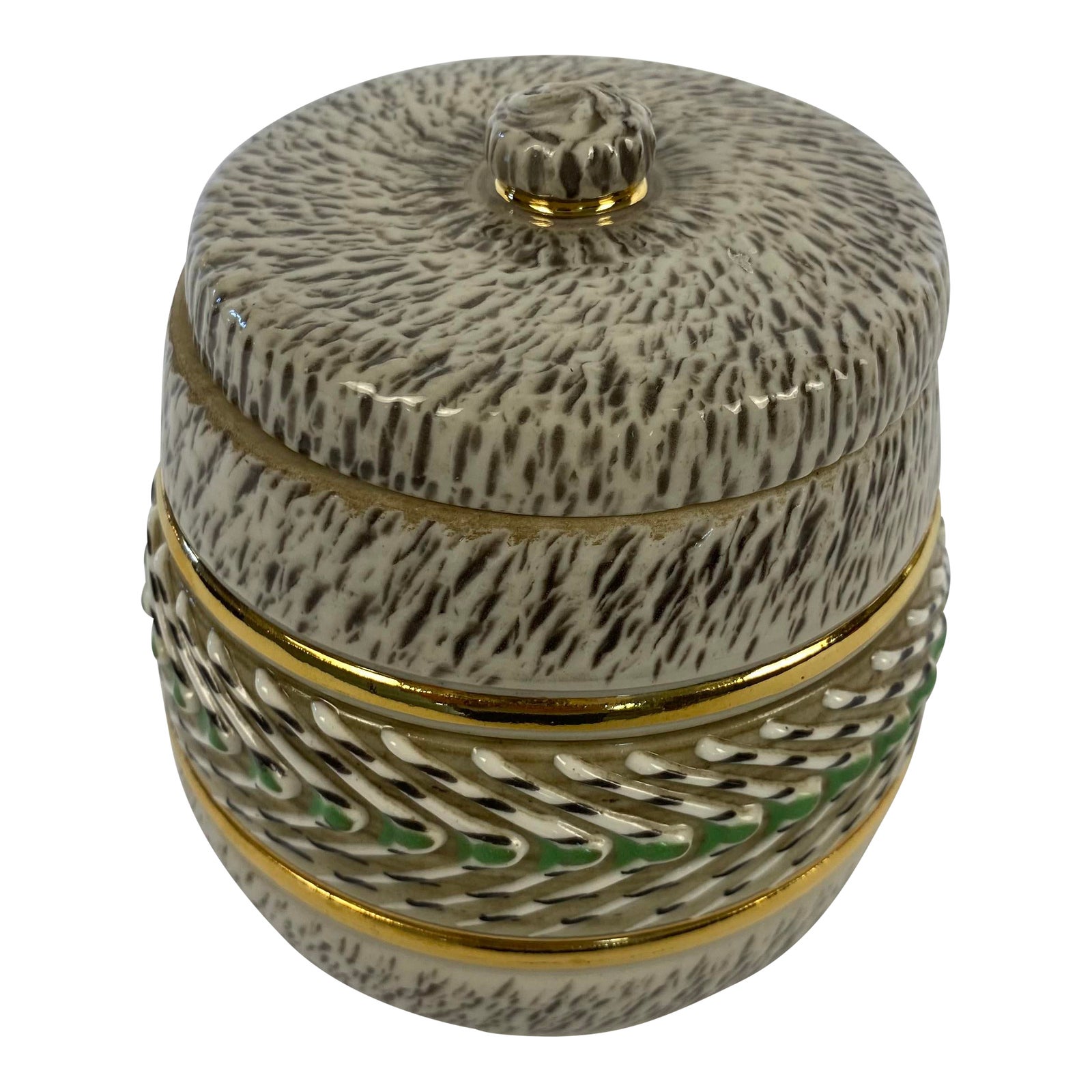 French Ceramic Tobacco Pot or Ceramic Lidded Jewelry Box Signed Lucien ...