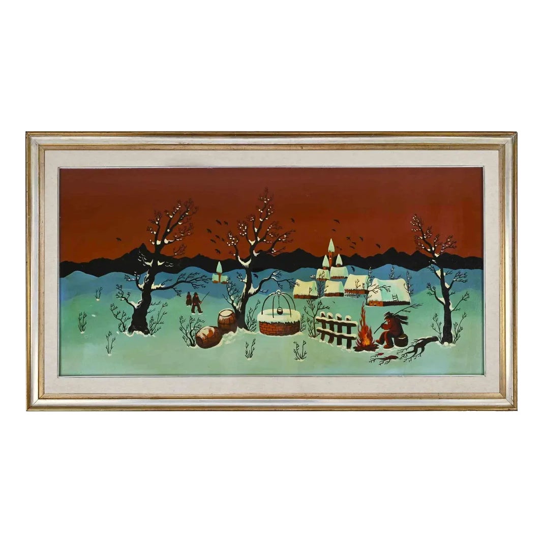 Djuro Jacovic, Winter Landscape, Oil Painting, 1970s | Chairish