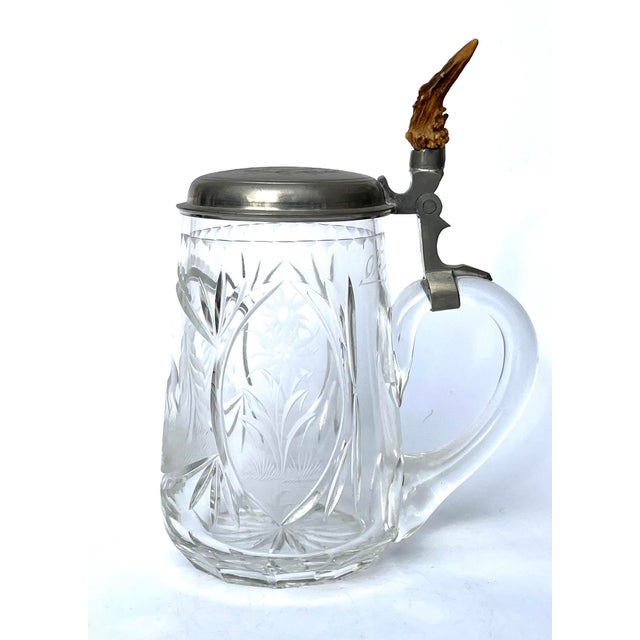 Antique German Bavarian Cut Glass Etched Beer Stein With Deer Stag ...