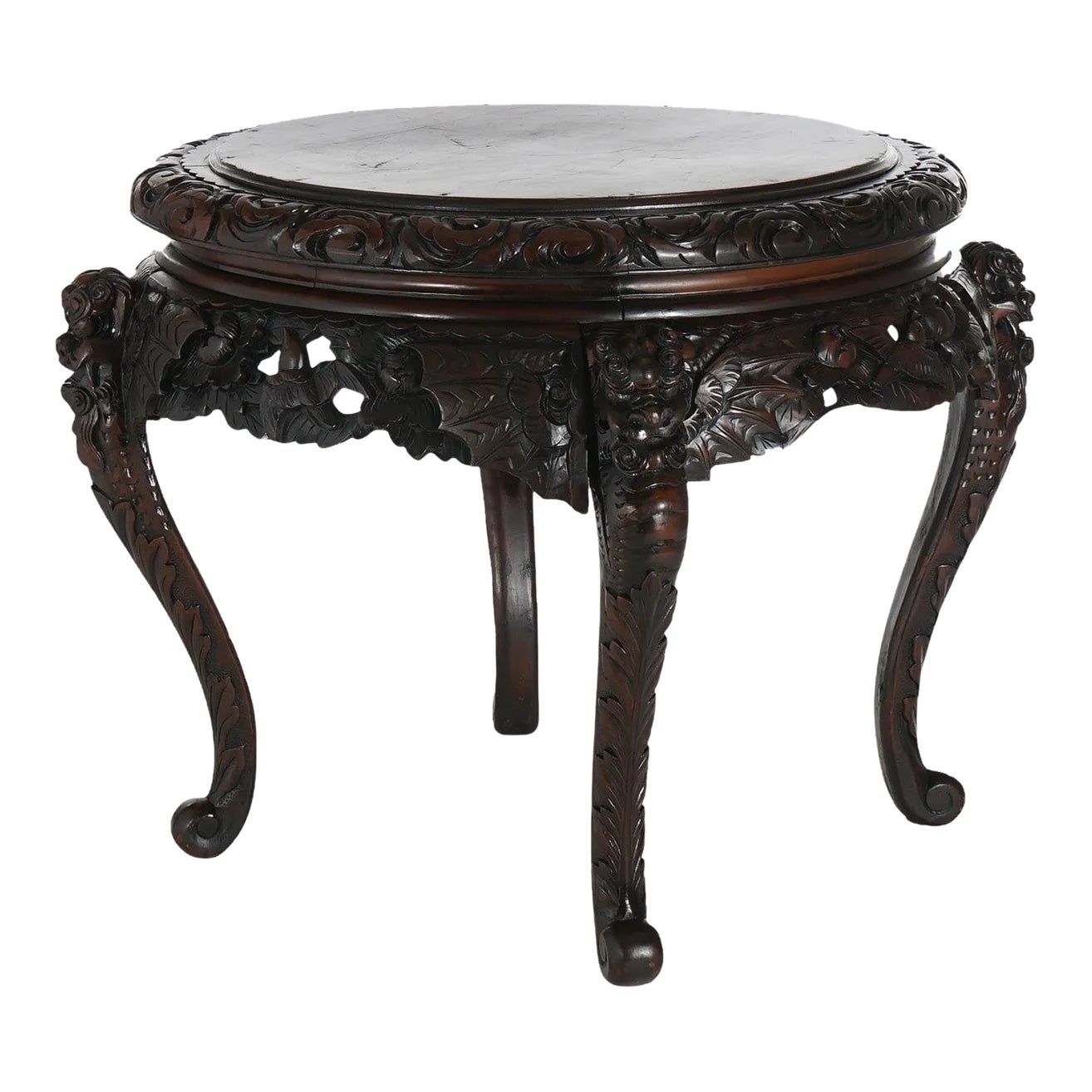 Antique Chinese Heavily Carved Figural Hardwood Center Table Circa 1920 ...