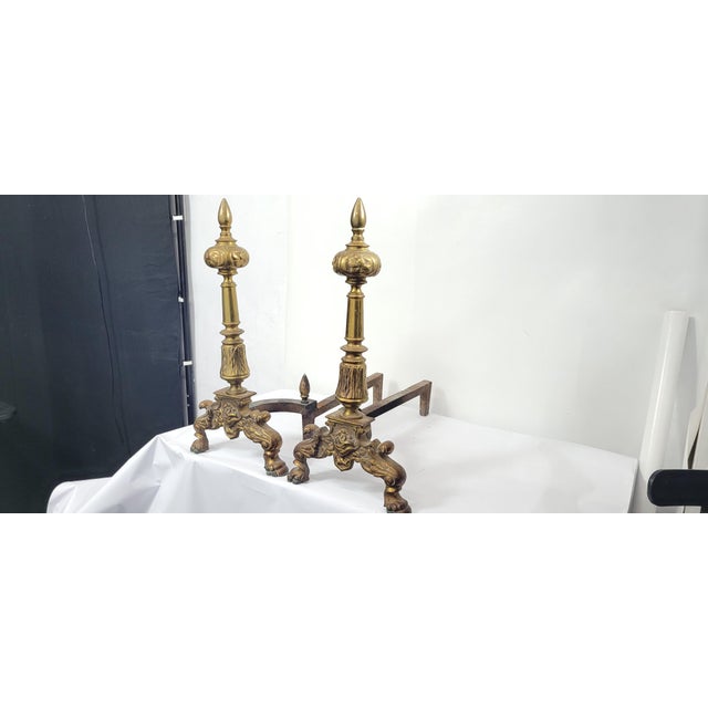 Vintage Gold Gilt Iron Andirons Fireplace Fire Dogs Holder Roses Feet ...