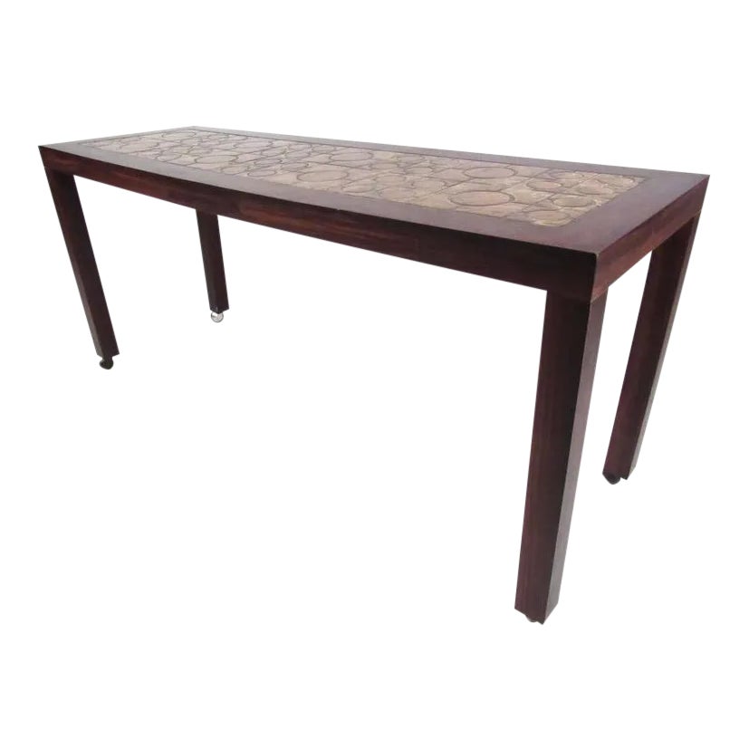 Danish Modern Rosewood Console Table With Tile, Inlay | Chairish