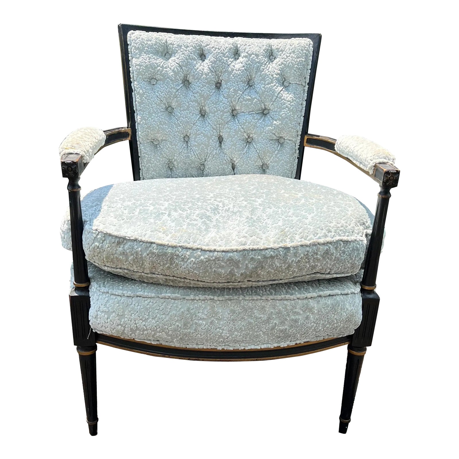 Custom Vintage Louis XVI Blue raised Velvet Floral Bergere Armchair ...