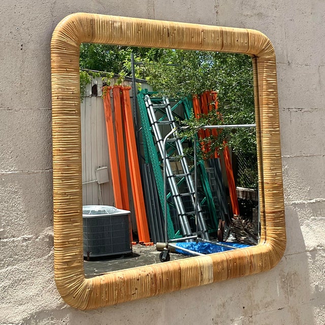 Vintage Coastal Wrapped Rattan Mirror | Chairish