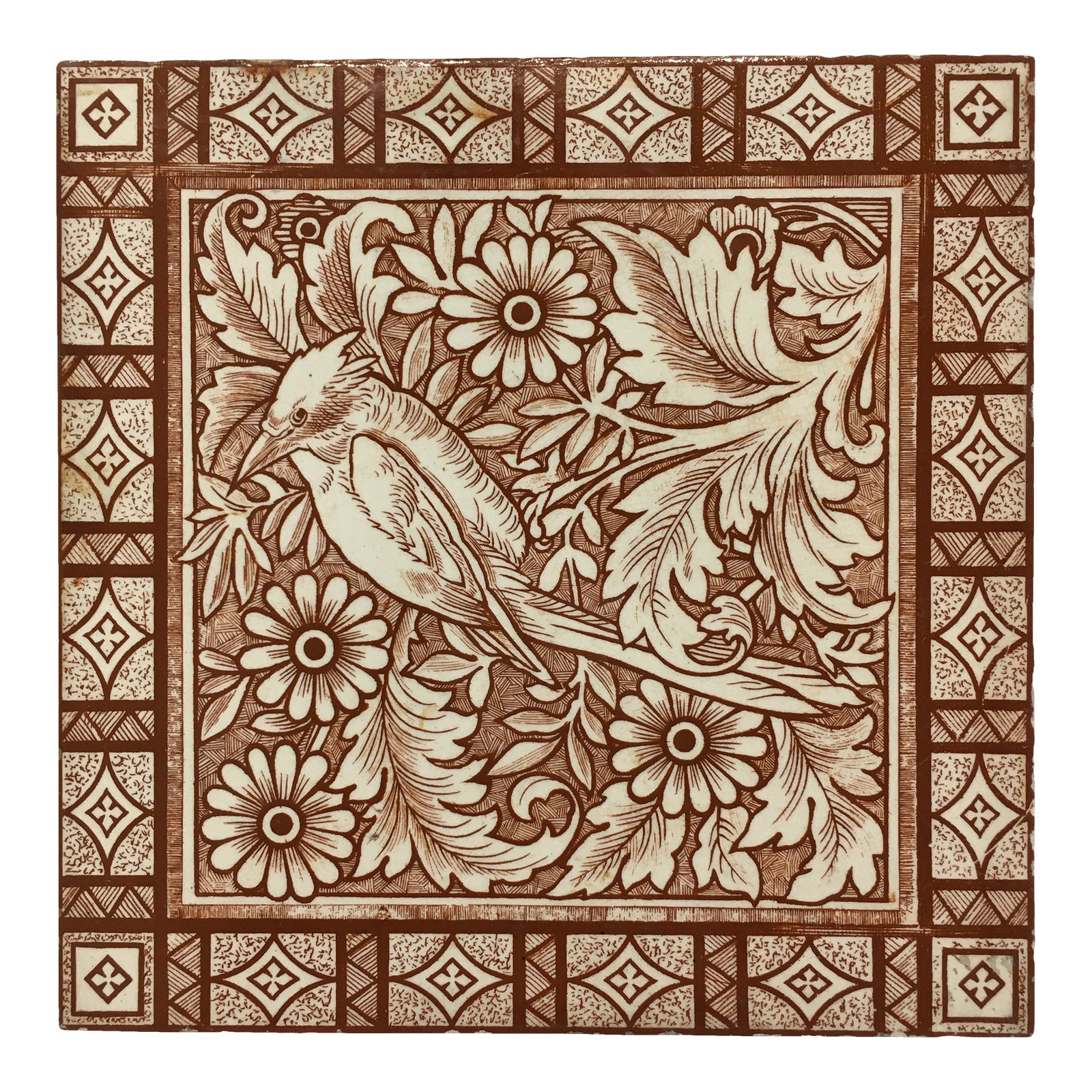1880s Craven Dunnill Tile With Aesthetic Movement Bird Motif | Chairish