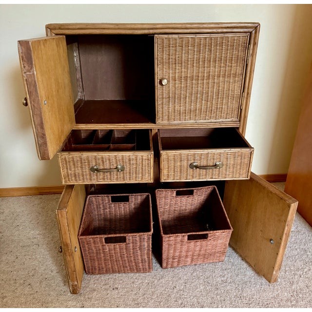 1980s Vintage Wicker Cupboard | Chairish