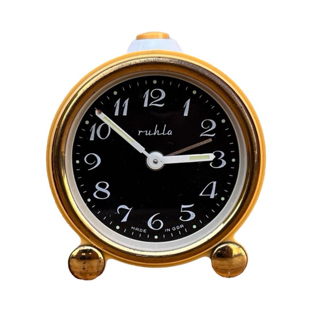 Yellow Mechanical Alarm Clock, Ruhla, Germany, 1970s. | Chairish