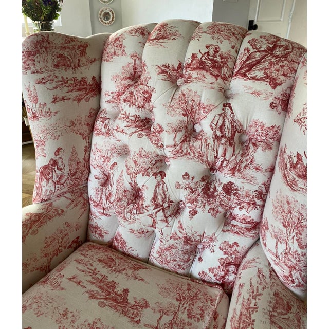 1950's Toile Wingback Chair | Chairish