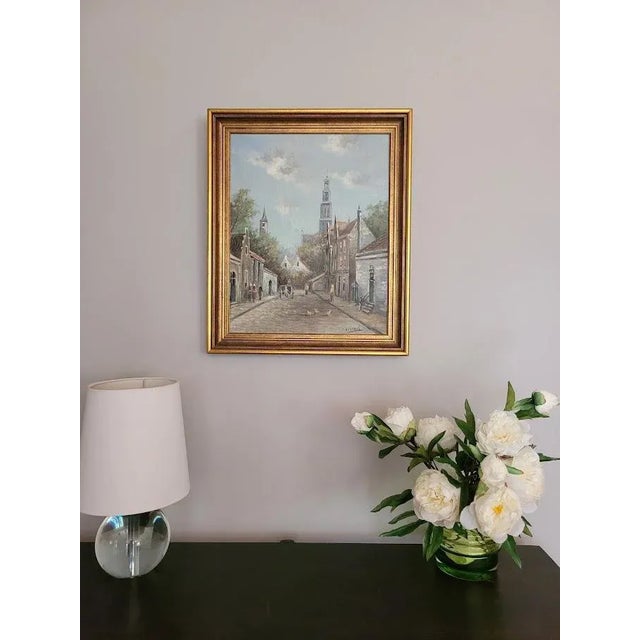 Early 20th Century Original Dutch Village Scene Framed Oil Painting on ...