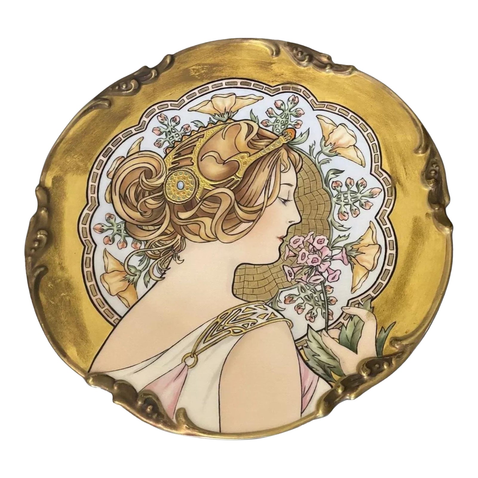 Antique Victorian Limoges Hand Painted Mucha Primrose Art Nouveau ...