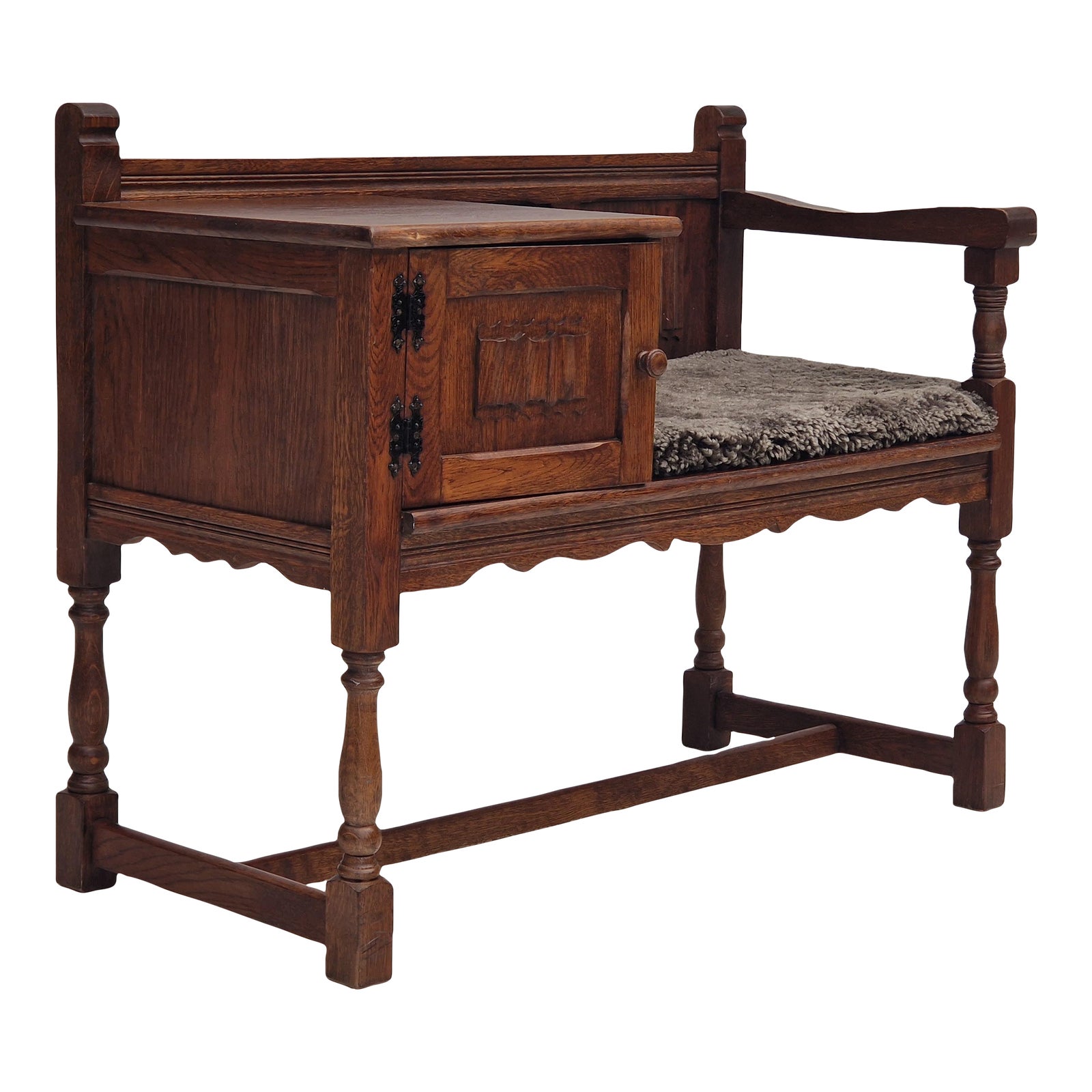 1950s, Scandinavian Design, Seater Dresser, Oak Wood, Sheepskin. | Chairish