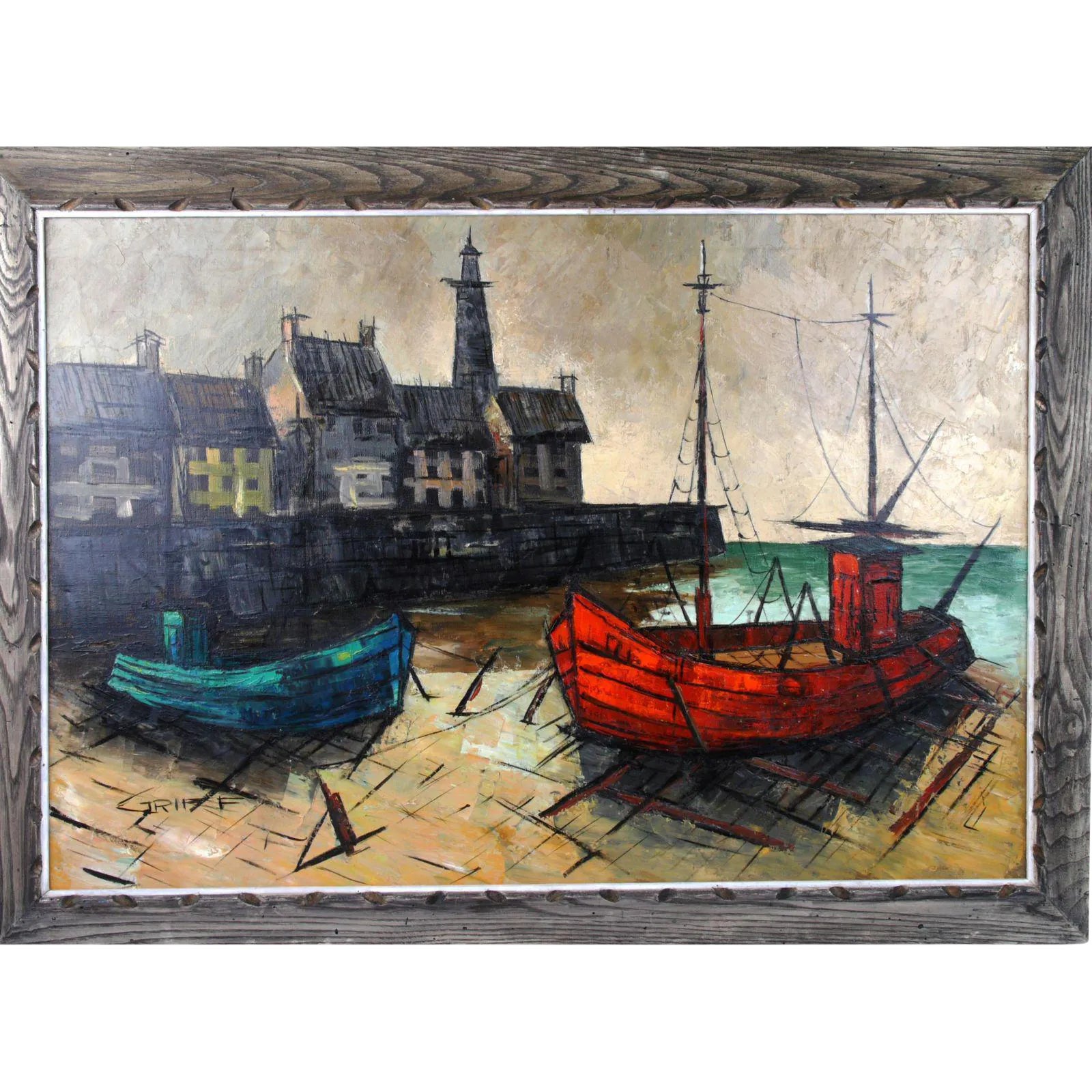 Harbor Scene Painting by M. Edward Griff | Chairish