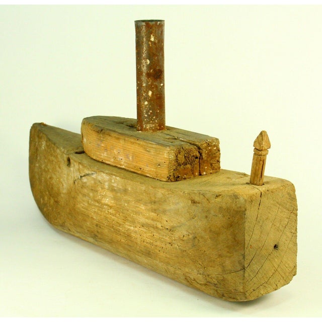 19th Century Large Primitive Folk Art Wooden Ship Model Steamship ...