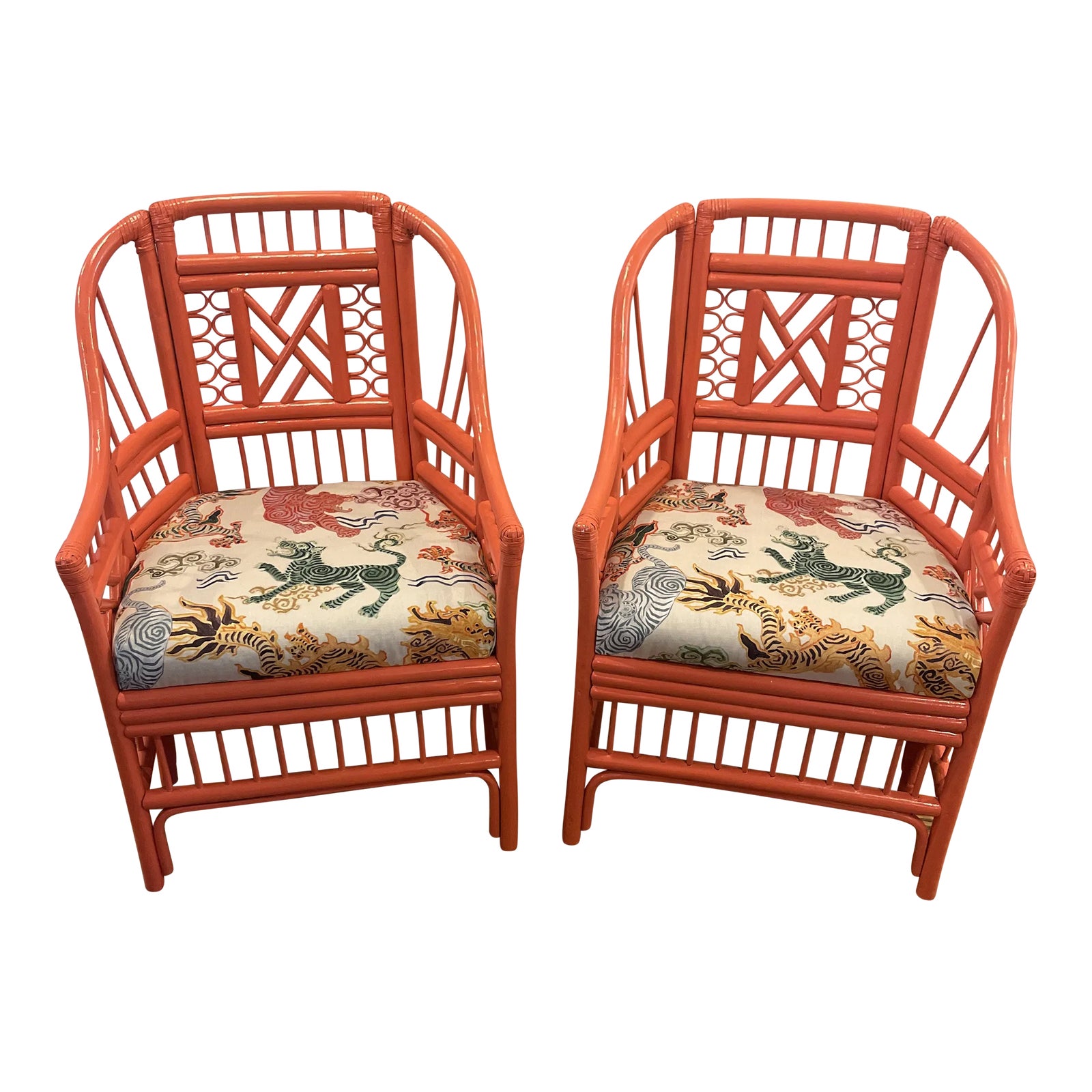 Vintage Coastal Regency Brighton Style Chairs With Custom Designer ...