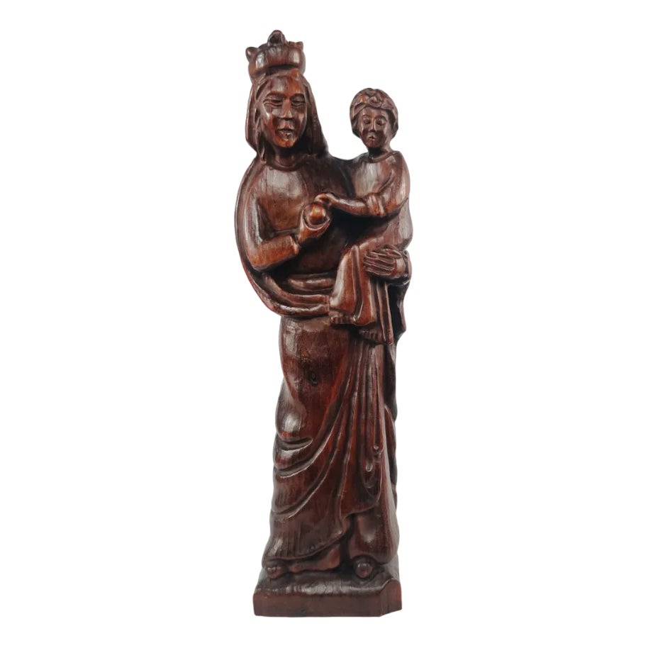 German Hand-Carved Black Forest Wooden Jesus & Mary Sculpture, 1920s ...