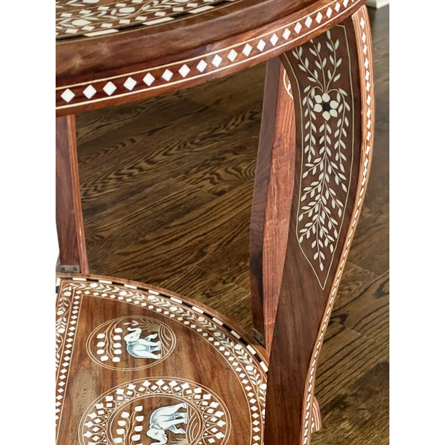 Vintage Indian Bone Hand Inlay Elephants Ornate Console Table | Chairish