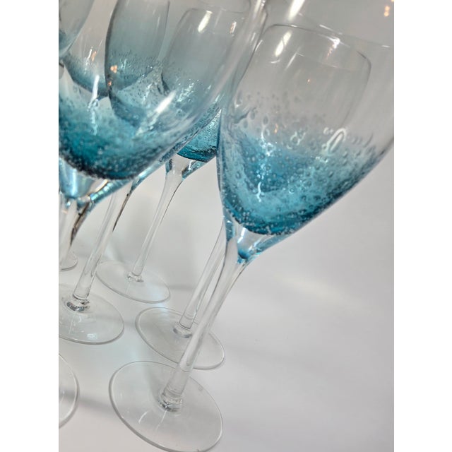 Bubbled Turquoise Ocean Goblets- Set of Eight | Chairish