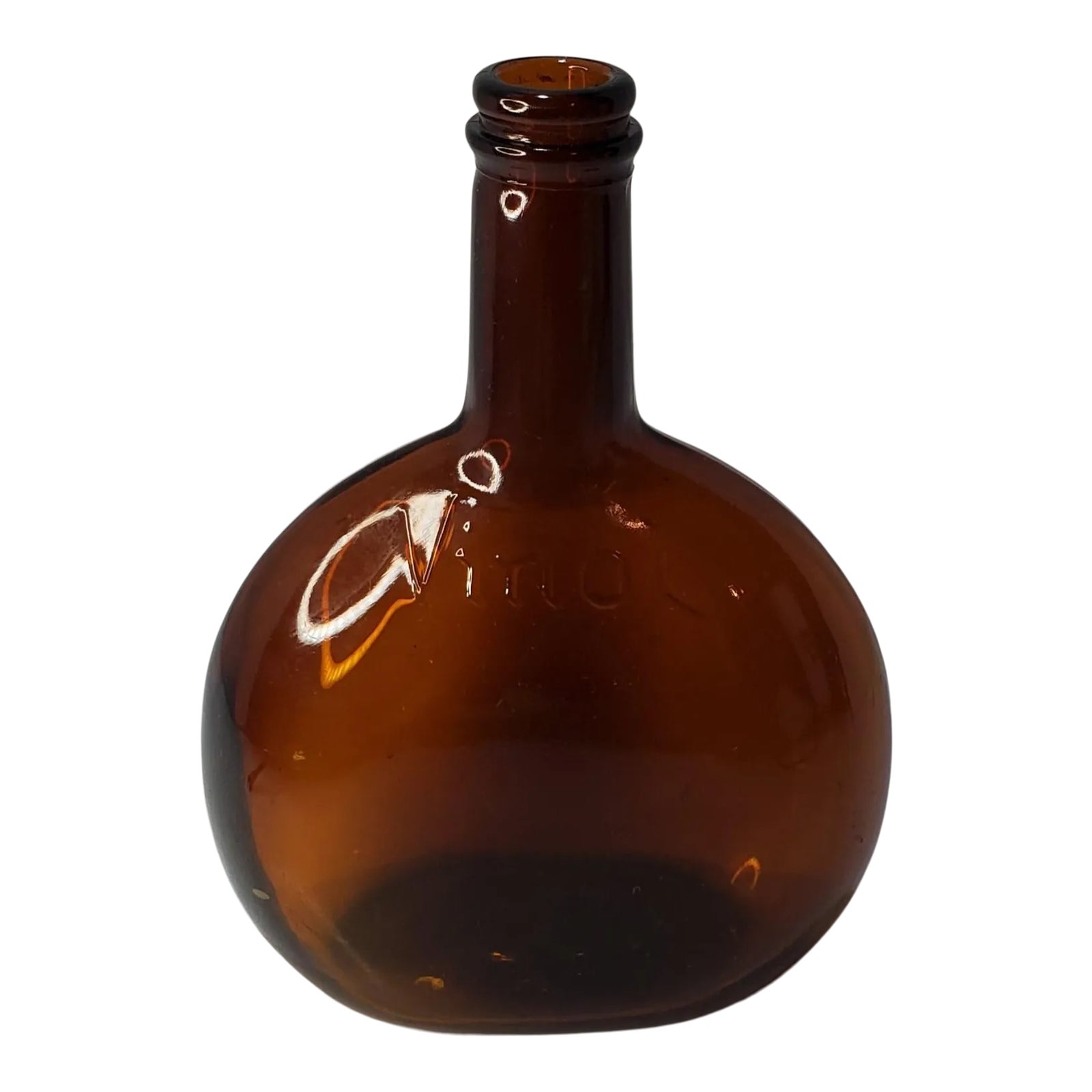 Late 19th Century Round Vinol Brown Glass Bottle | Chairish
