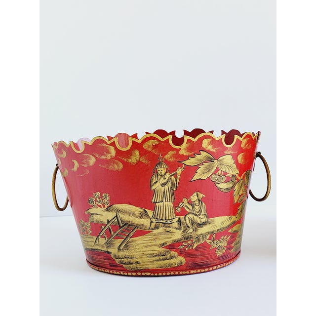 Chinoiserie Style Tole Painted Cachepots-A Pair | Chairish
