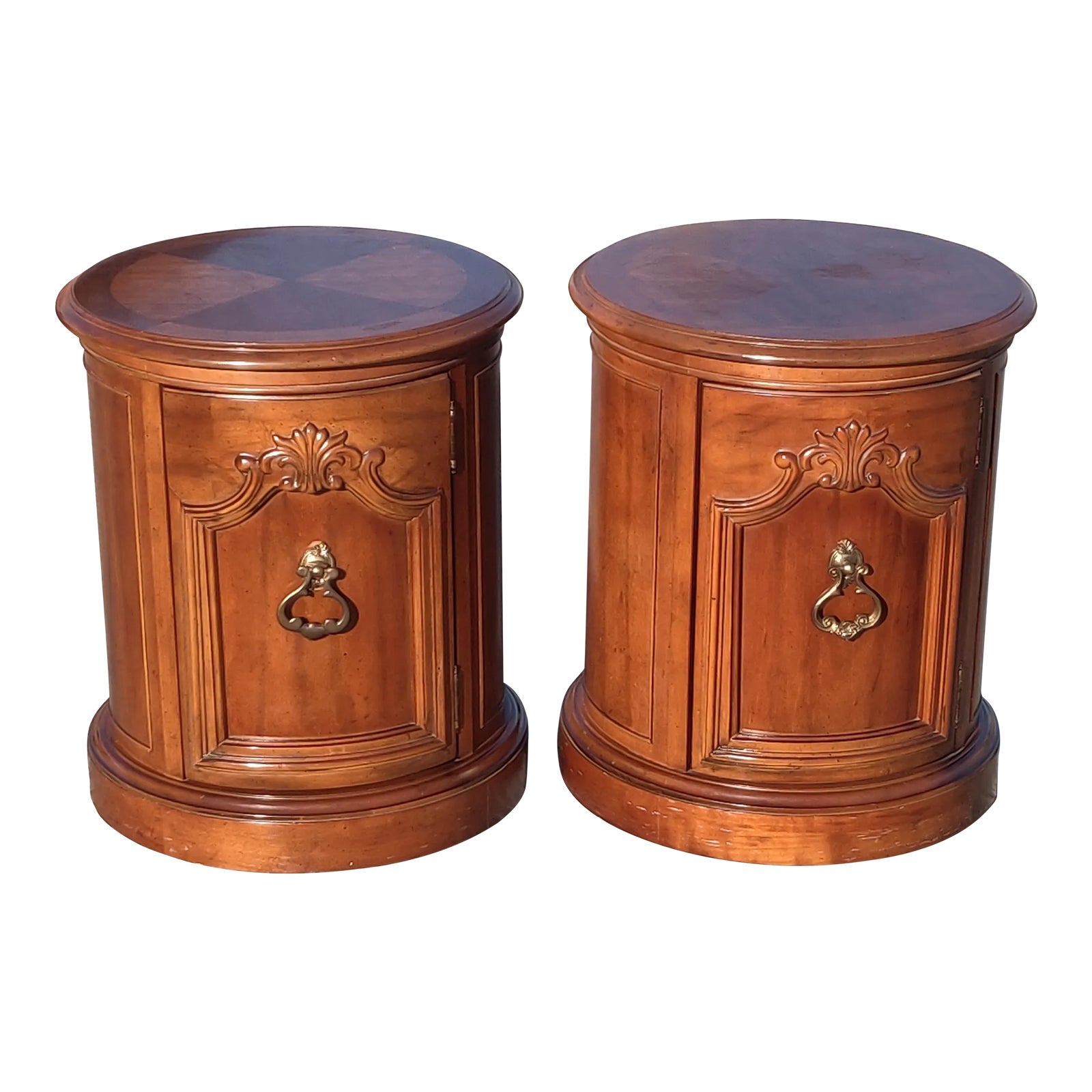 Drexel Empire Style Drum End Tables or Nightstands, Pair | Chairish