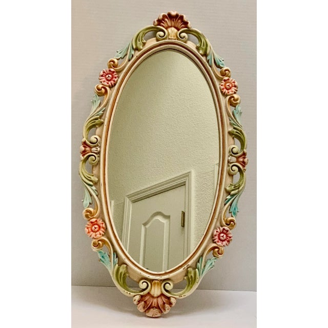 Vintage Midcentury 1970s Textural Floral Wall Mirror | Chairish