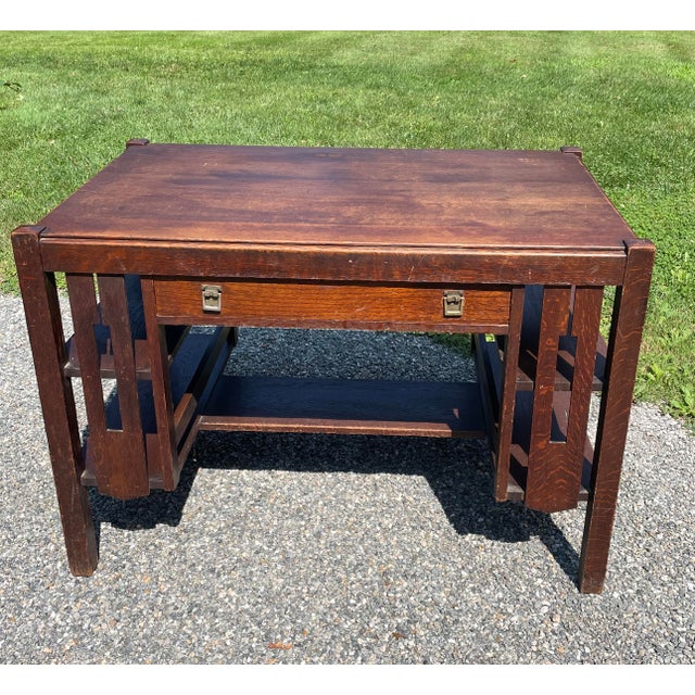 Arts and Crafts Mission Style Oak Desk Writing Table | Chairish
