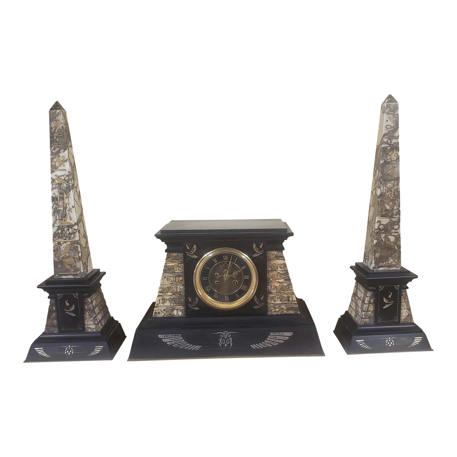 Black, Starr & Frost Victorian Egyptian Revival Clock Garniture Set ...